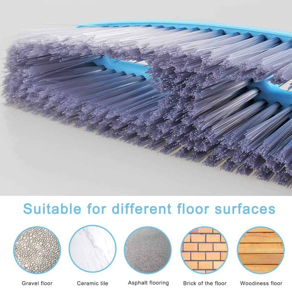 Floor Scrub Brush Push Broom with Adjustable Long Handle - 51 inches, Stiff Bristles, Indoor Outdoor Broom for Cleaning Bathroom Kitchen Patio Tile Wall Grout Wood Floor Carpet