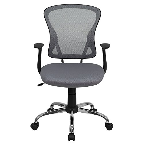 Flash Furniture Alfred Mid-Back Gray Mesh Swivel Task Office Chair with Chrome Base and Arms