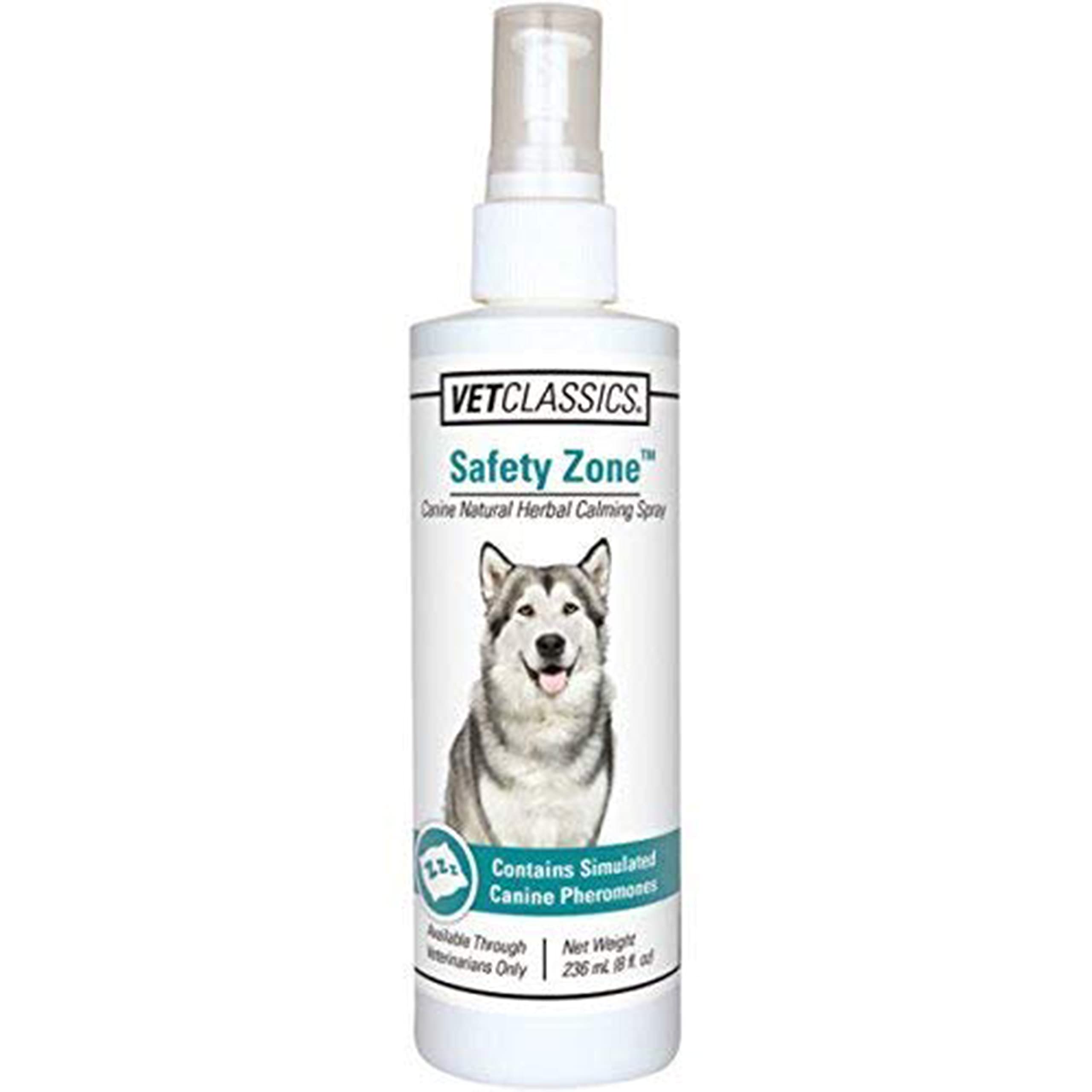 Vet Classics Safety Zone Calming Spray for Dogs with Anxiety – Herbal Anxiety Calming Spray – Dog Calming Spray for Nervousness, Grooming, Fireworks, New Environments – 8 Fl. Oz.