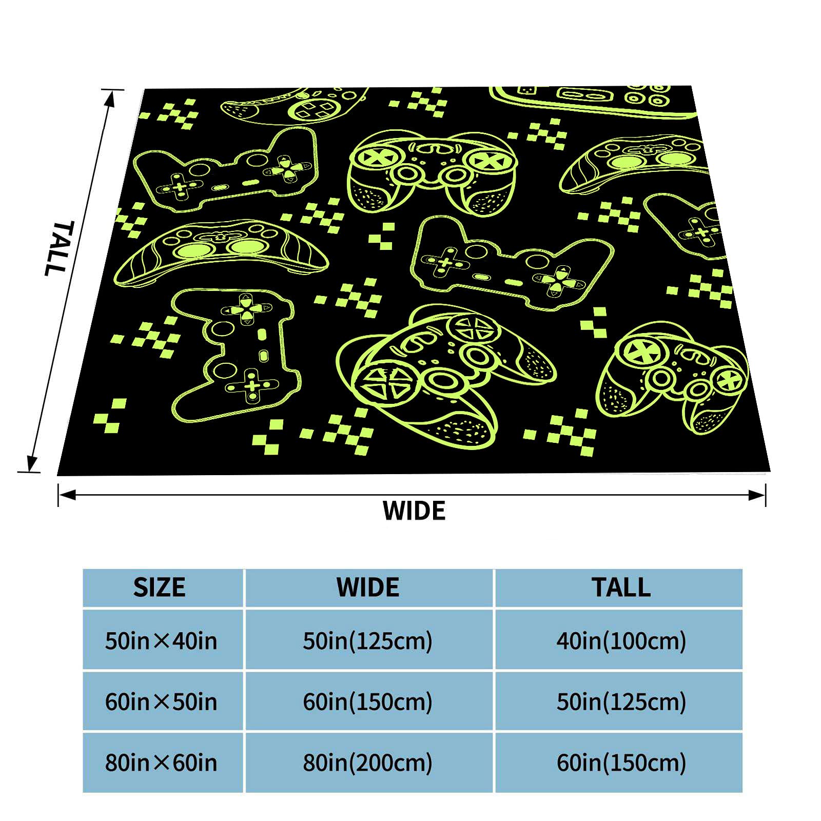 Tveinard Gaming Bedding Blanket Black Green Game Blanket Soft Fleece Gamer Throw Controller Blanket for Gamer Boys Kids 60 x 80 Inch