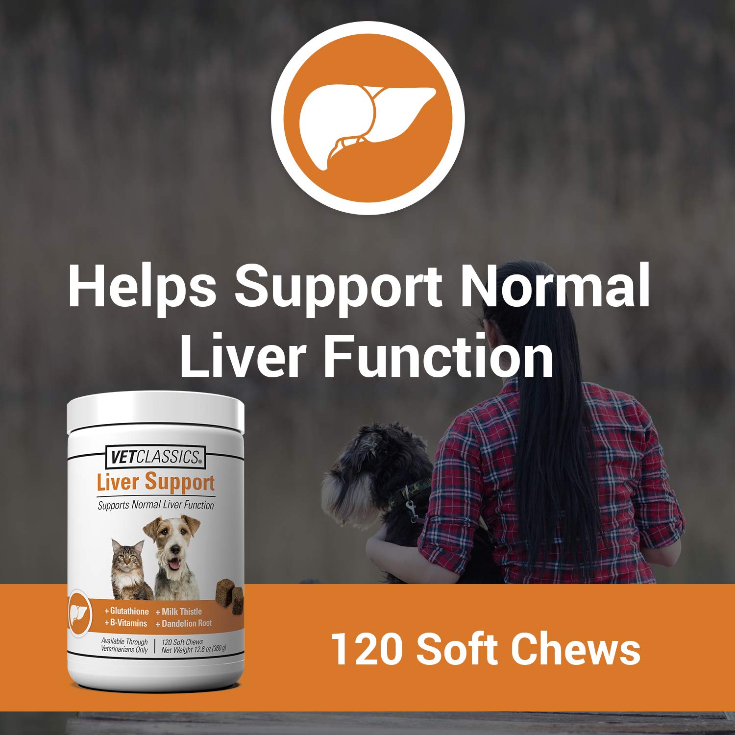 Vet Classics Liver Support Pet Health Supplement for Dogs, Cats β Liver Functions β B-Vitamins, Glutathione, Milk Thistle β Soft Tablets, Chews β 120 Soft Chews