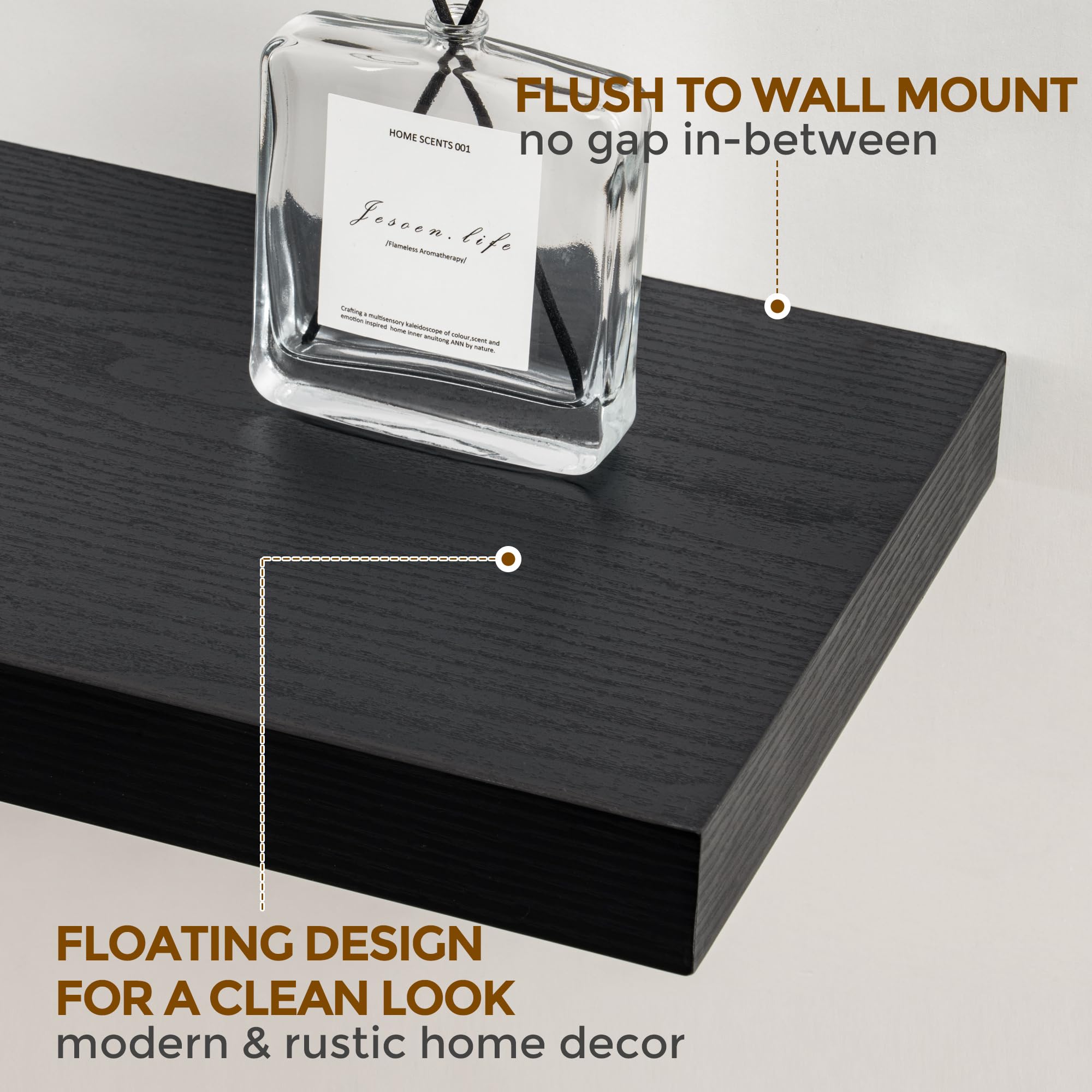 Floating Shelves Black 36 Inch Long, 9" Deep Floating Shelf Wall Mounted, Rustic Deep Bookshelf, Large Display Storage Shelves for Bathroom, Bedroom, Kitchen, 36"W x 9"D x 1.5"H, Set of 2