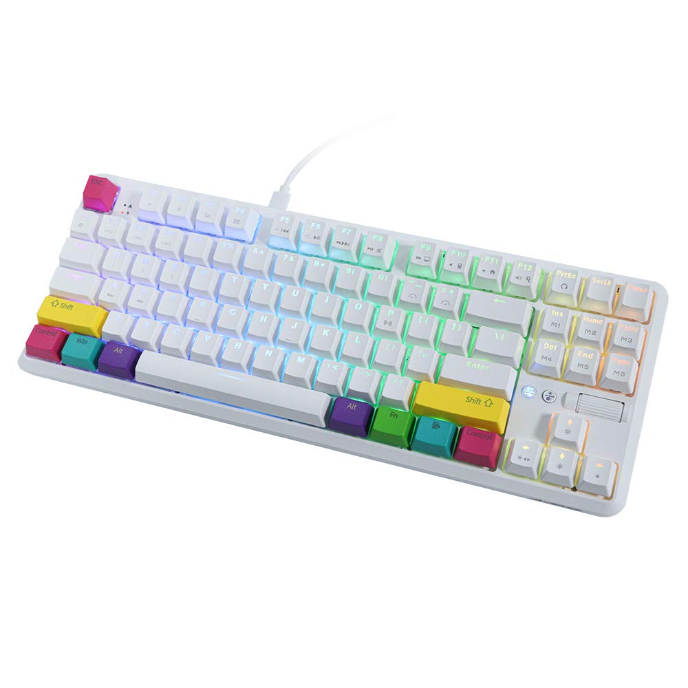 EPOMAKER K870T 87 Keys Bluetooth Wired/Wireless Mechanical Keyboard with RGB Backlit, Type C Cable, 2000mAh Battery, NKRO for Gamer (Brown Switch, White)