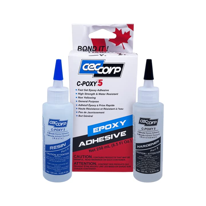 Five Minute Epoxy Glue Adhesive C-POXY 5 by CECCORP (8.5 Oz Combined) – Fast Setting, Quick Cure, Clear Epoxy Glue, General Purpose, 5 Minute