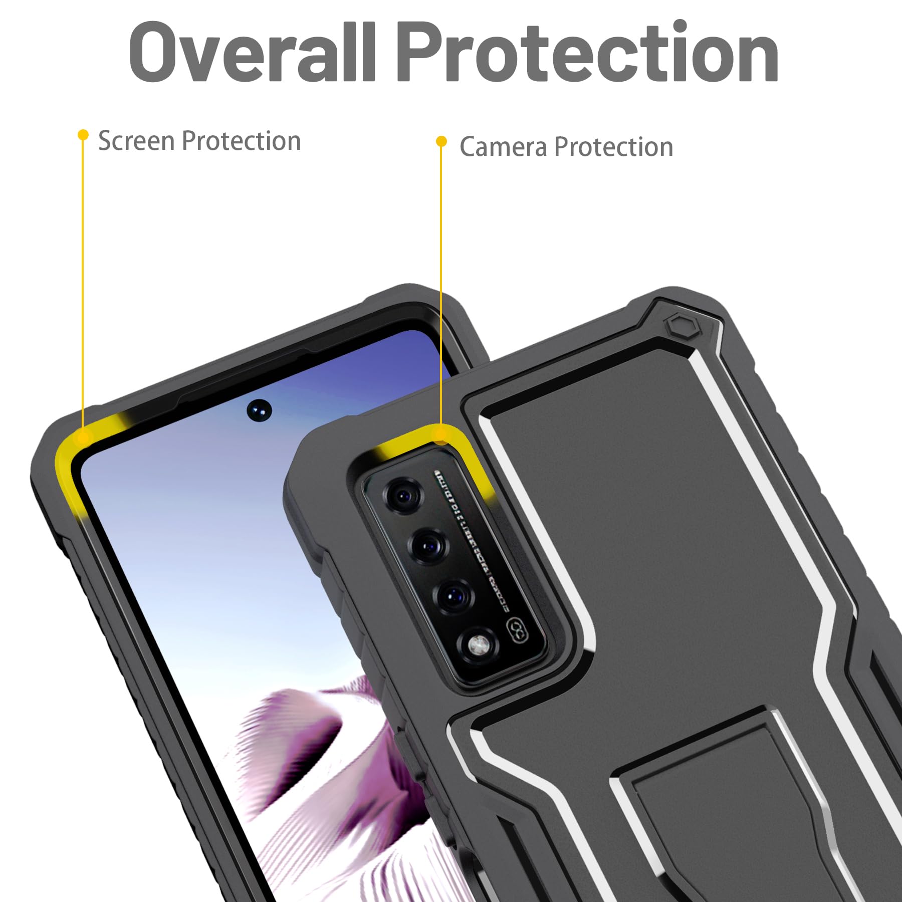 FITO for TCL Stylus 5G Case, Dual Layer Shockproof Heavy Duty Case for TCL Stylus 5G Phone with Screen Protector, Built-in Kickstand (Black)