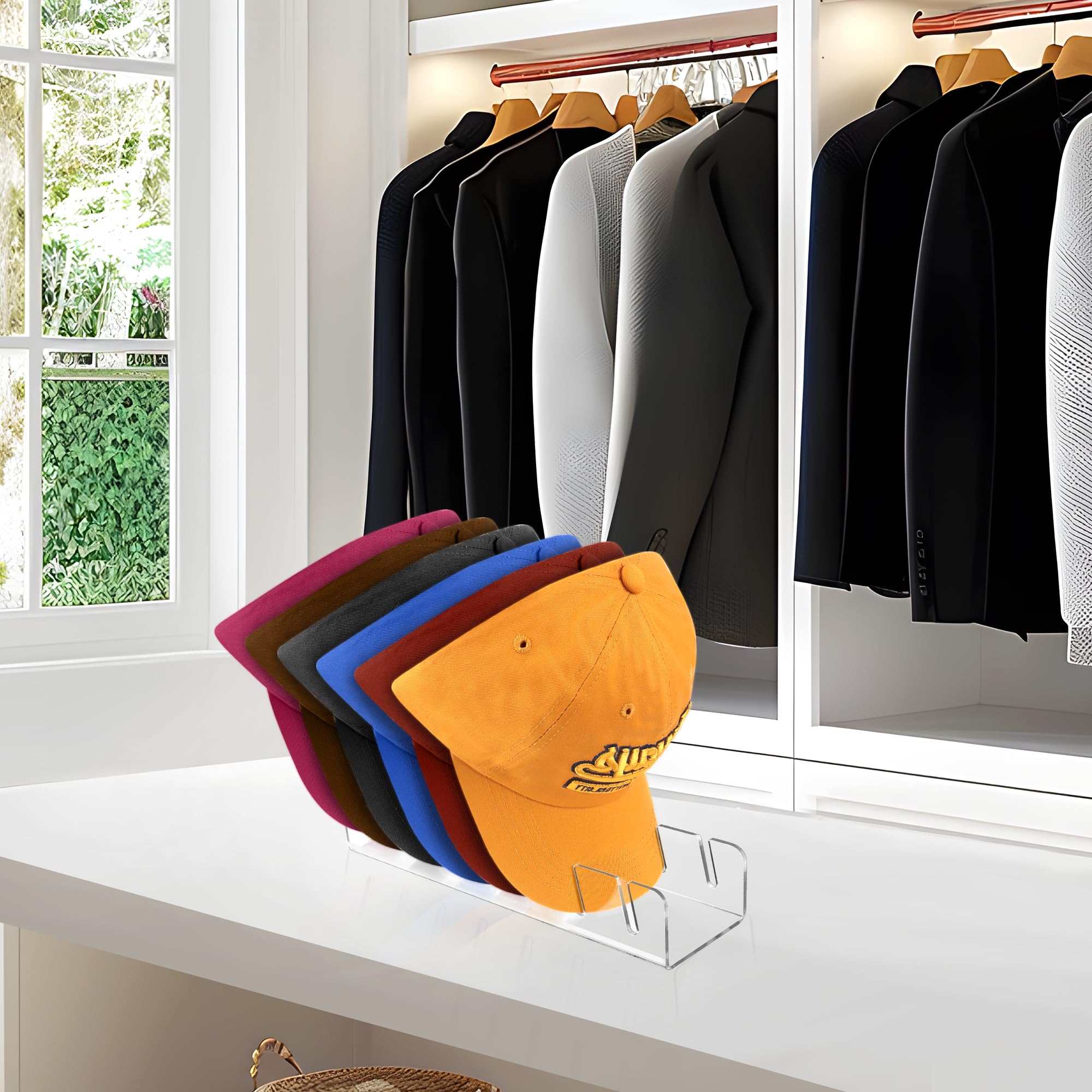 TAOceeXI Hat Stand for Baseball Caps Display Hat Holder Organizer,No Install Rack Acrylic Hat Storage for 14 Baseball Caps Closet Cowboy (2 Pack )
