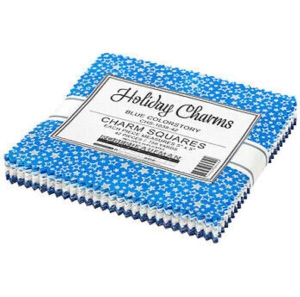 FlashPhoenix Quality Sewing Fabric – Charm Pack Holiday Charms Blue Colors Tory 100% Cotton Fabric 42 Precuts 5 x 5