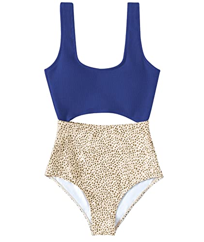 Floerns Women's Bathing Suit High Waisted Cut Out Monokini One Piece Swimsuit Royal Blue XL