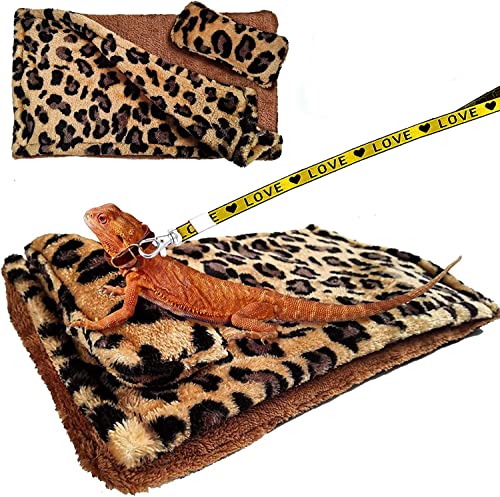 WATFOON Reptile Sleeping Bed Lizard Leash Collar Set, Bearded Dragon Tank Accessories Sleeping Bag with Blanket Pillow Cotton Nest Shelter Couch