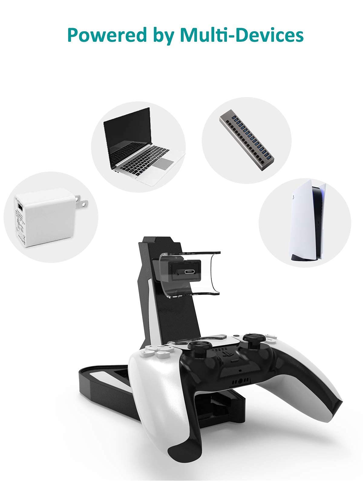 Feaglo PS5 Controller Charger, Charging Dock Station for Playstation 5 Dualsense Controller, Gamepad Charger Dock with LED Indicator