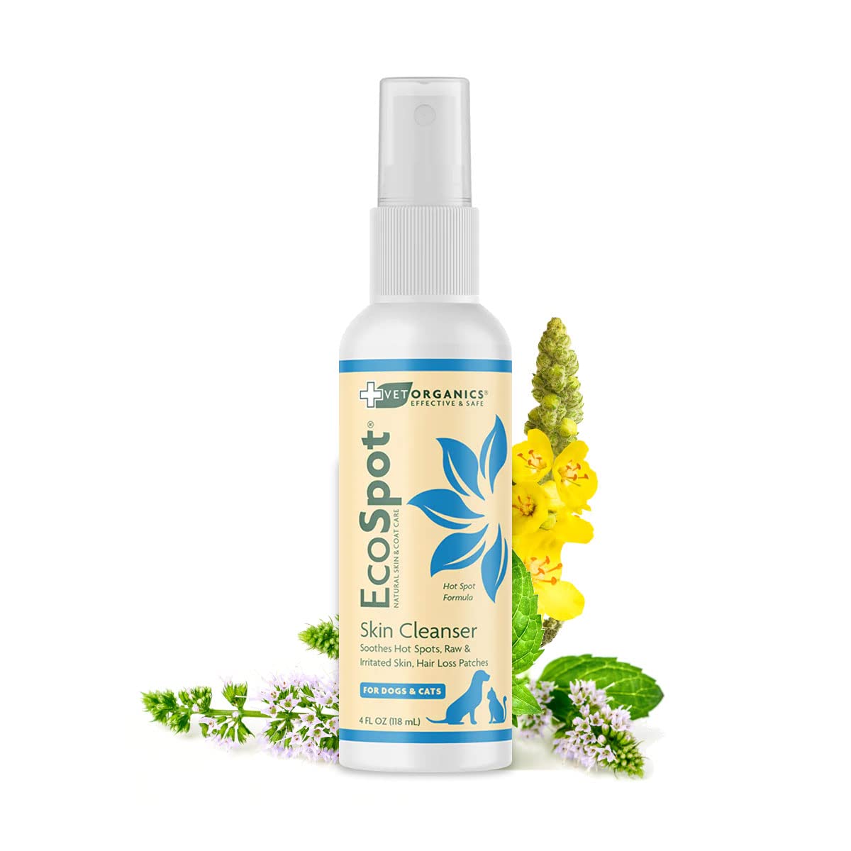 Vet Organics Hot Spot Spray for Dogs and Cats β EcoSpot 4 Oz. Natural Skin Soother Solution for Cat and Dog Allergy Support, Itch Relief, Rashes, and Raw Skin β Cat and Dog Health Supplies