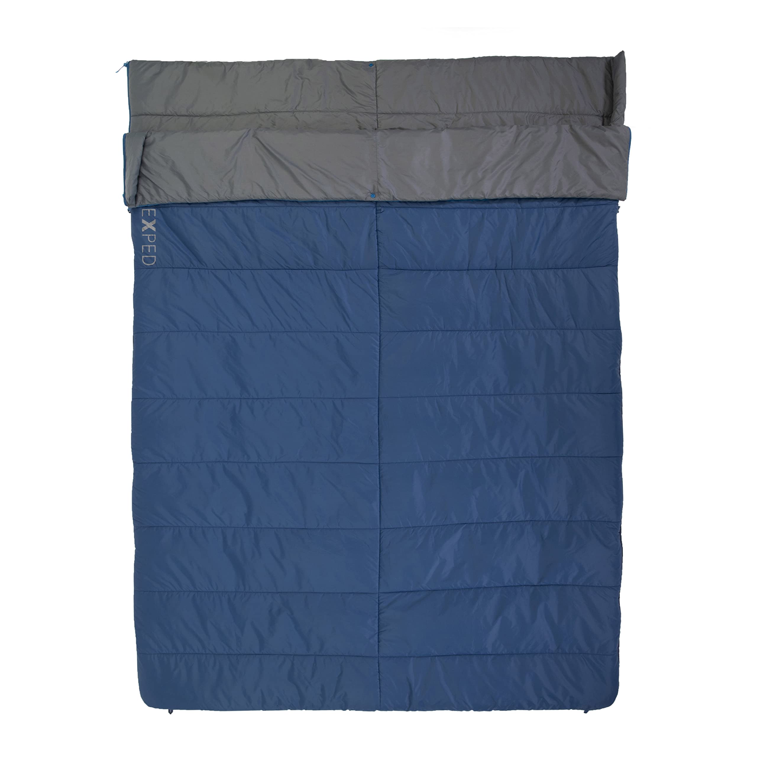 Exped MegaSleep Duo 25F | Versatile and Reversible Sleeping Bag | Spring and Summer Sleeping Bag | Lightweight Anti-Snap Sleeping Bag, Blue/Grey, Long