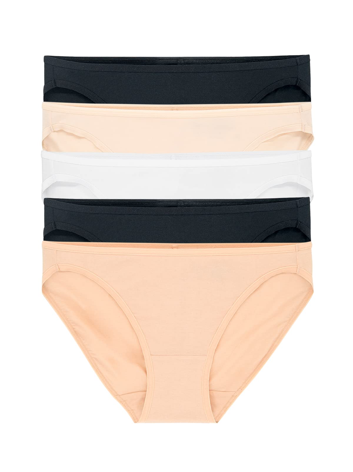 Felina Smooth Low Rise Bikini Panties - Seamless Underwear for Women, Panties for Women (5-Pack) (Black White Bare, Medium)