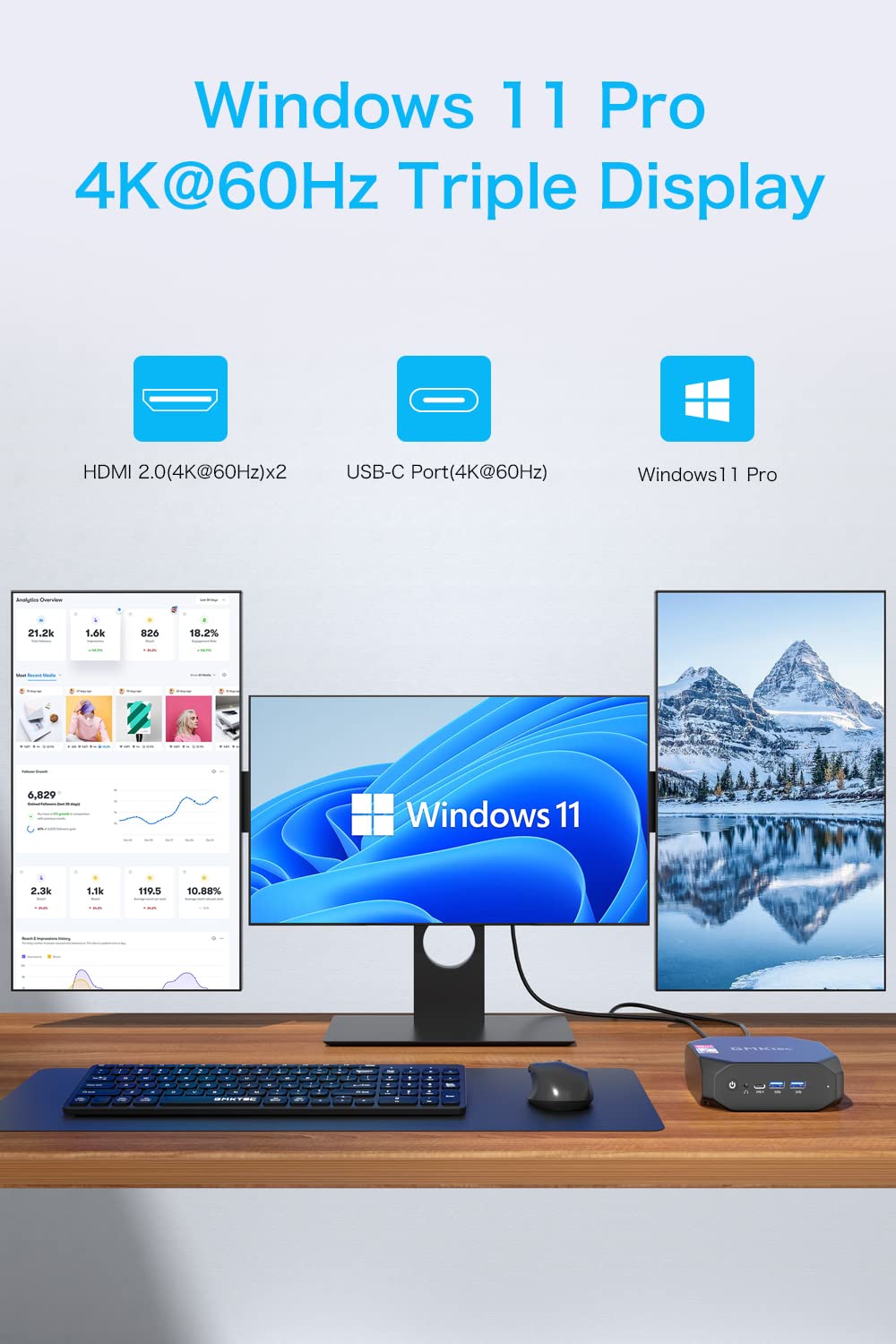 Mini PC Window 11 Pro, AMD Ryzen 7 3750H Micro Desktop Computers 16GB DDR4 512GB PCIe SSD, 4K UHD Triple Screen Mini Computer for Light Gaming Business Office Video Editing