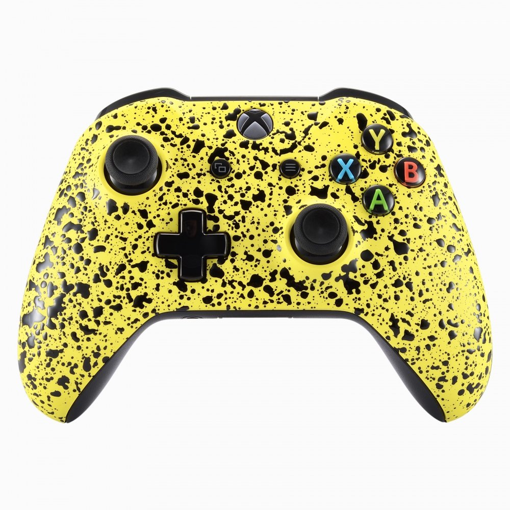 eXtremeRate Textured Yellow Faceplate Cover, 3D Splashing Front Housing Shell Case, Comfortable Non-Slip Replacement Kit for Xbox One Wireless Controller Model 1708 - Controller NOT Included