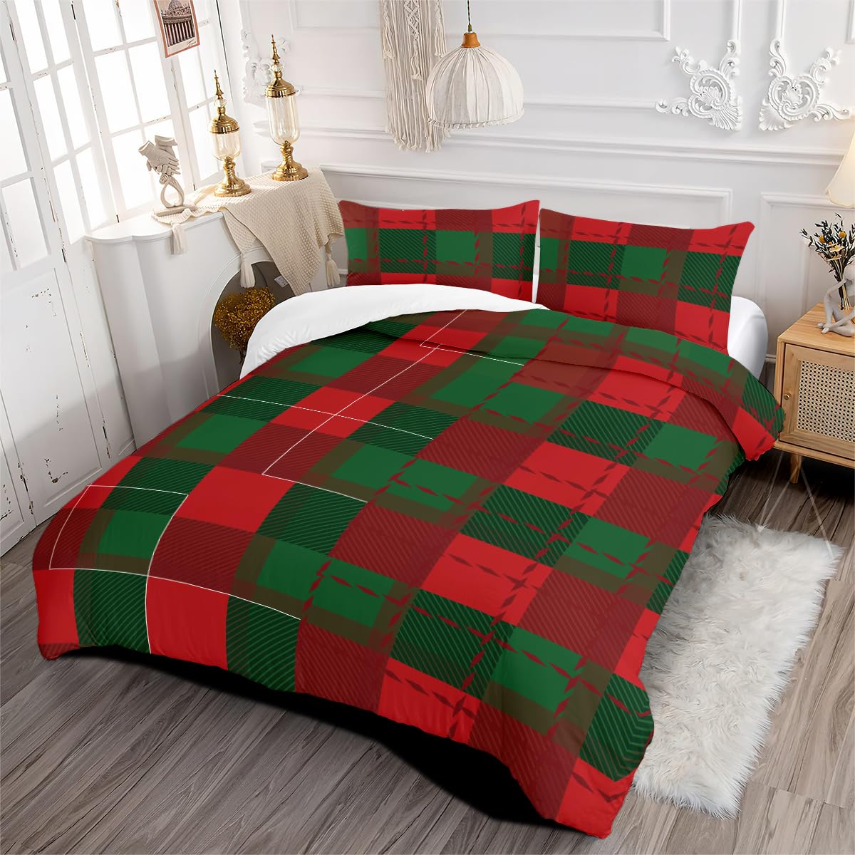 Menkala Christmas Comforter Cover Full Size,Plaid Duvet Cover for Boys Girls,Merry Christmas Bedding Sets 3 Pieces,Breathable, Soft (No Comforter)