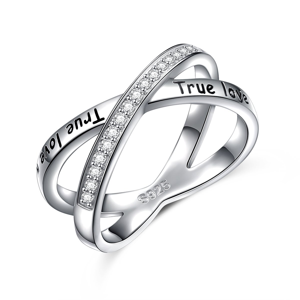 FLYOW Purity Ring S925 Sterling Silver True Love Waits Infinity Criss Cross Rings for Women Lady Size 6