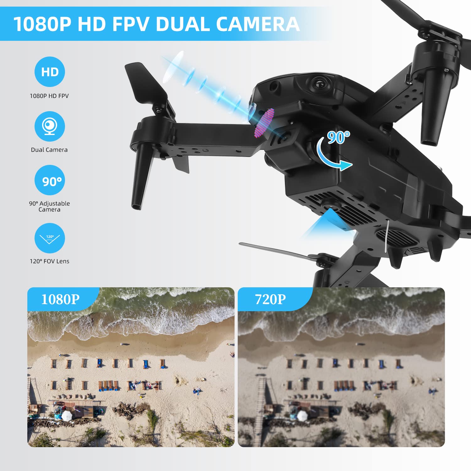 FDWYTY Drone with Camera for Adults, 1080P HD FPV Auto-Adjustable Camera with Optical Flow Positioning RC Quadcopter with Altitude Hold, Headless Mode, One Key Start/Land, Speed Adjustment, 3D Flips - 2 Batteries, 25 Mins Flight Time, Green