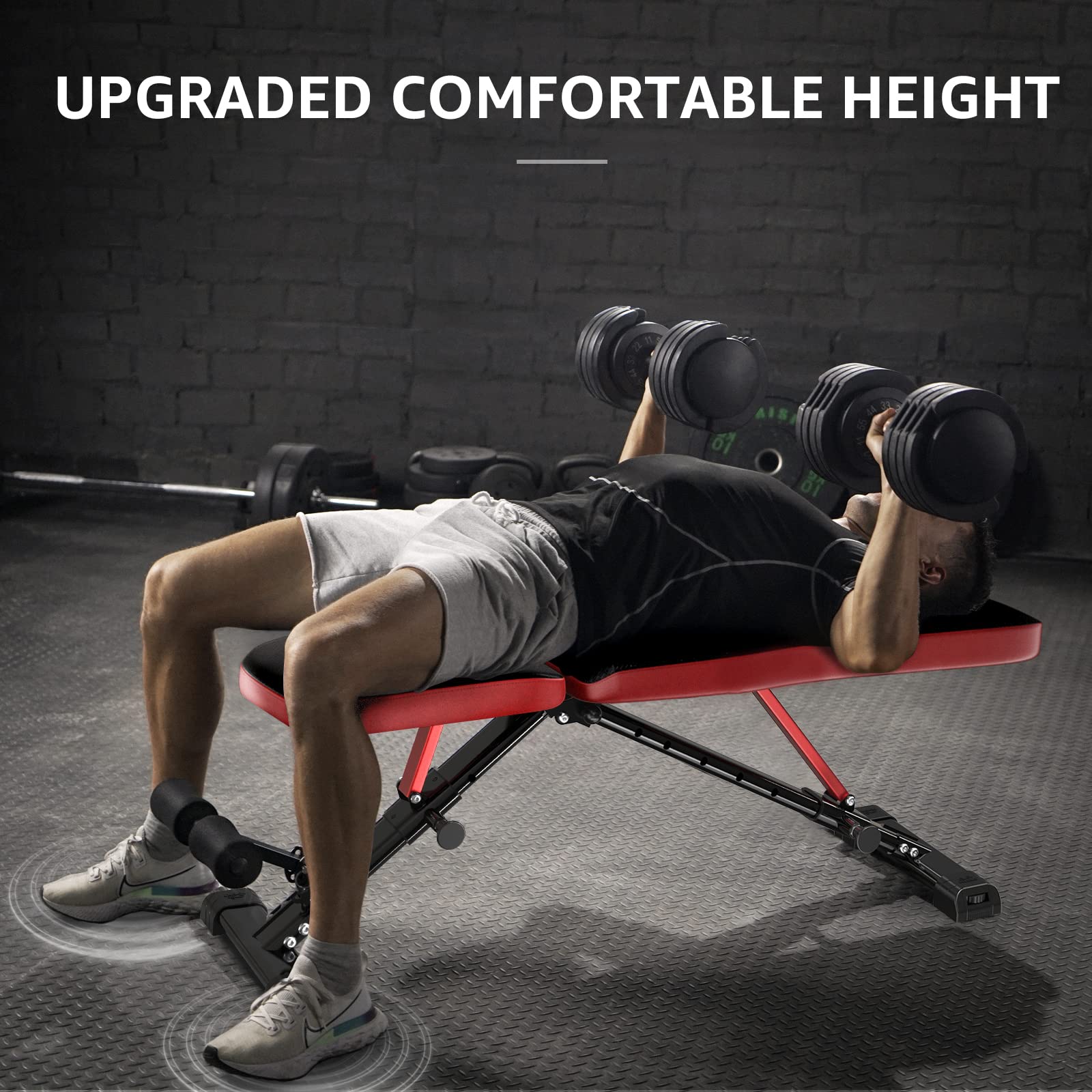 FLYBIRD Workout Bench, Adjustable Weight Bench No Assembly Weight Bench for Home Gym, Foldable Workout Bench for Strength Training