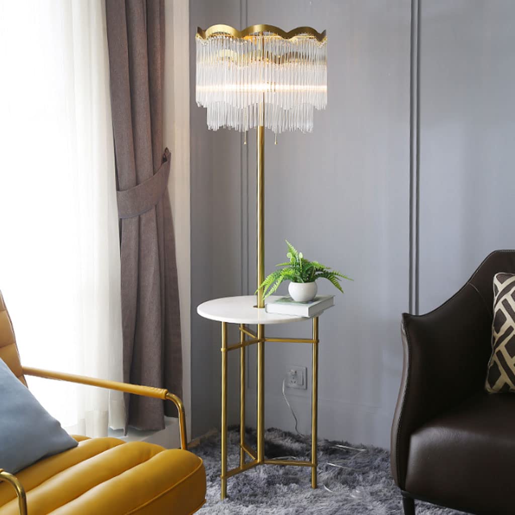 Floor Lamp Table 2 In1 Side Table and Floor Lamp Nordic Luxury Crystal Standing Lamp for Bedroom Living Room Office Reading
