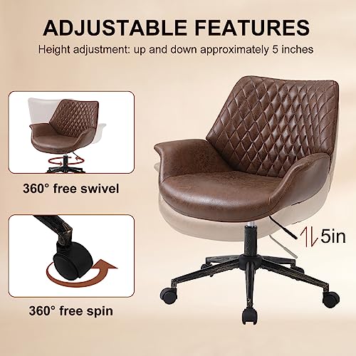 Ermnois Home Office Desk Chair, Fabric Modern Height Adjustable Task Chair with Armrest, Back and Wheels for Living Room Study Room and Bedroom, (New Version 1pc, Brown)