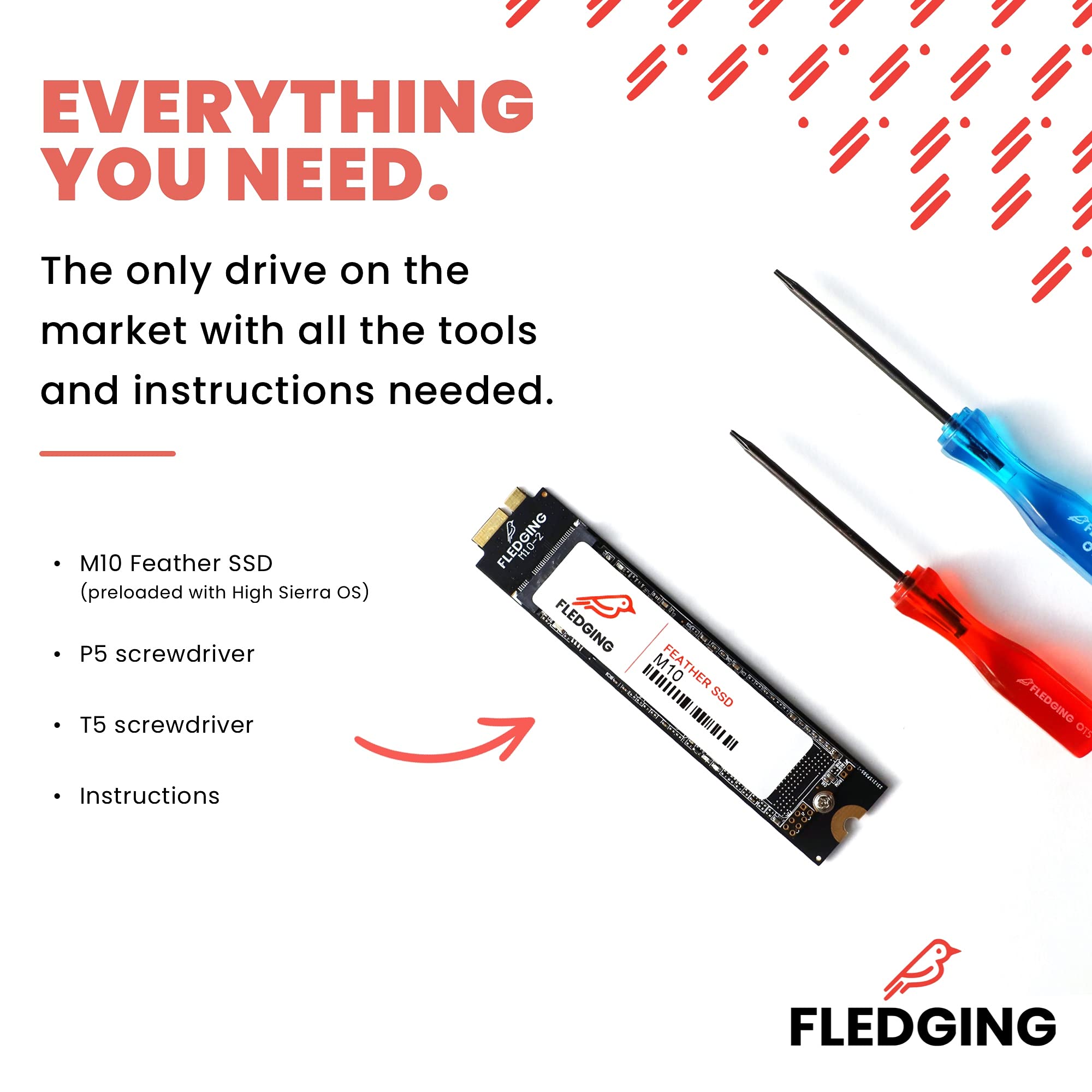 Fledging 1TB Feather M10 SATA 3 SSD Upgrade – DIY kit & OS Included – Compatible with Apple MacBook Air 2010-2011