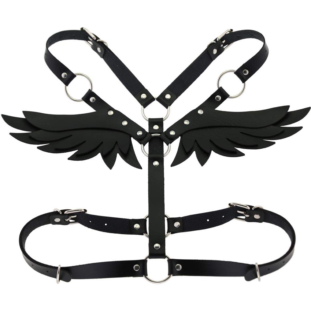FM FM42 Blue O Ring Waist Belt Body Caged Harness with Angel Wings PN2671