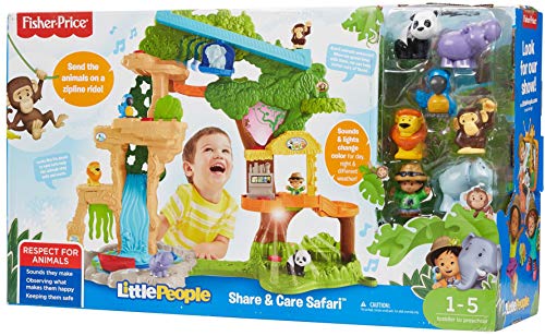 Fisher-Price Little People Toddler Playset Share & Care Safari 2-Ft Tall Toy with Lights Sounds & 7 Figures for Ages 1+ years