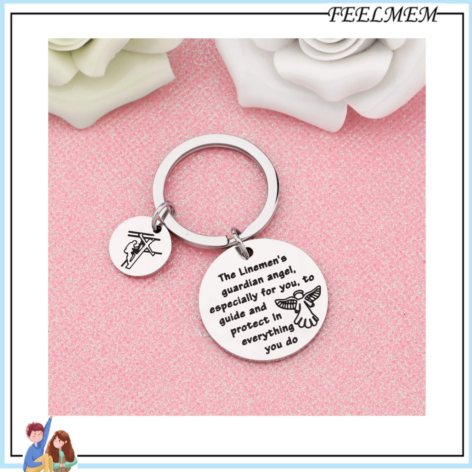 FEELMEM Lineman Prayer Gift The Linemen’s Guardian Angel Keychain Lineworker Electric Cable LinemanBe Safe Gifts