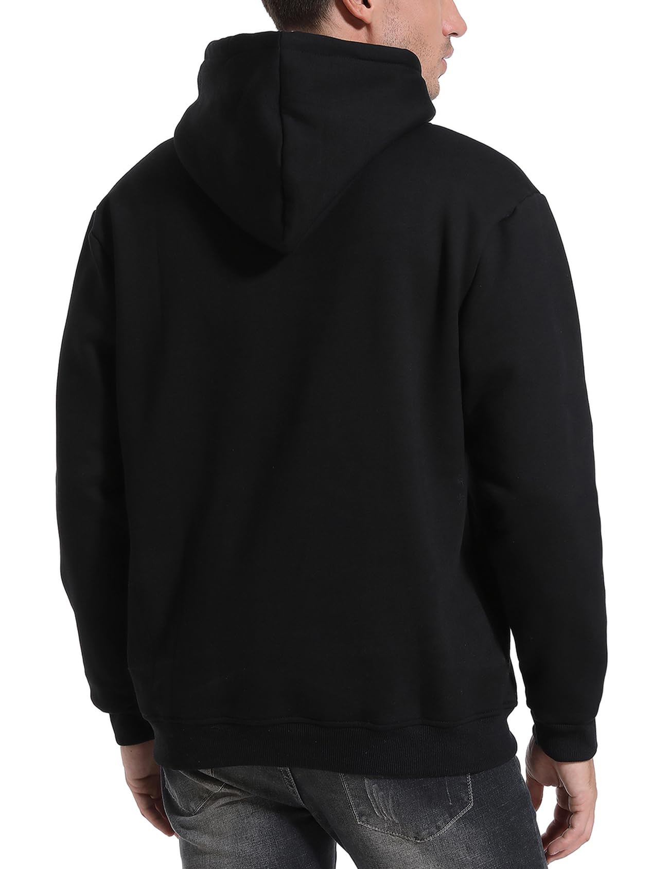 Flygo Men's Casual Fleece Sherpa Lined Hoodie Winter Warm Pullover Hooded Sweatshirt(Black-XL)