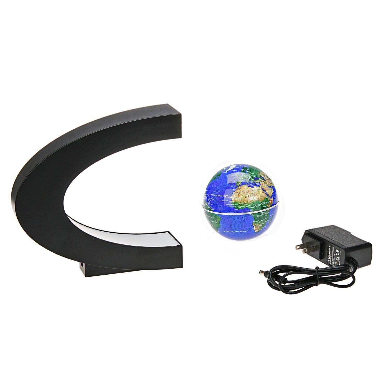 Floating Globe with LED Lights C Shape Magnetic Levitation Floating Globe World Map for Desk Decoration (Blue)