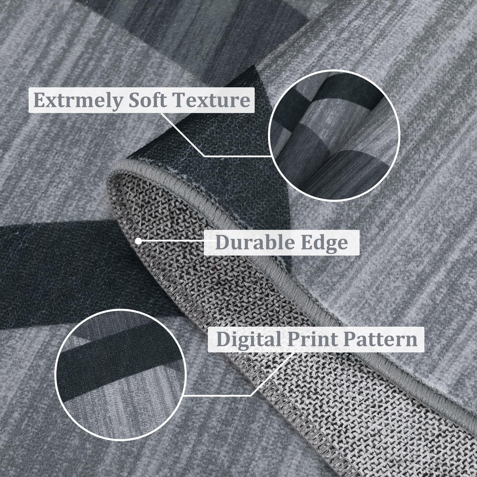 ROYHOME Runner Rug 2x6 Washable Rug Modern Wavy Circles Design Area Rug Non Slip Kitchen Rugs Ultra Thin Accent Rug Contemporary Area Rug for Hallway Bedroom, Grey