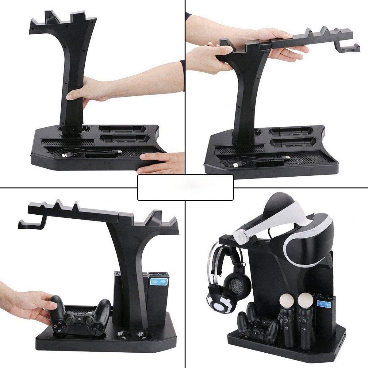 Fisound Multifunction Vertical Stand for PS4,Slim,Pro,PSVR,PSVR2,Charging Station, Cooling Fan Cooler,Headset Storage Holder, Docking Station Charger Dock,DualShock 4 Controller, 4Port USB Hub