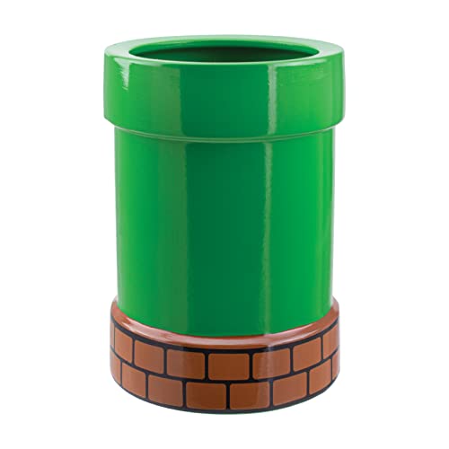 Paladone Super Mario Warp Pipe Flower Pot and Pen Holder, Ceramic Planter or Pen Organizer, Officially Licensed Nintendo, 15 cm