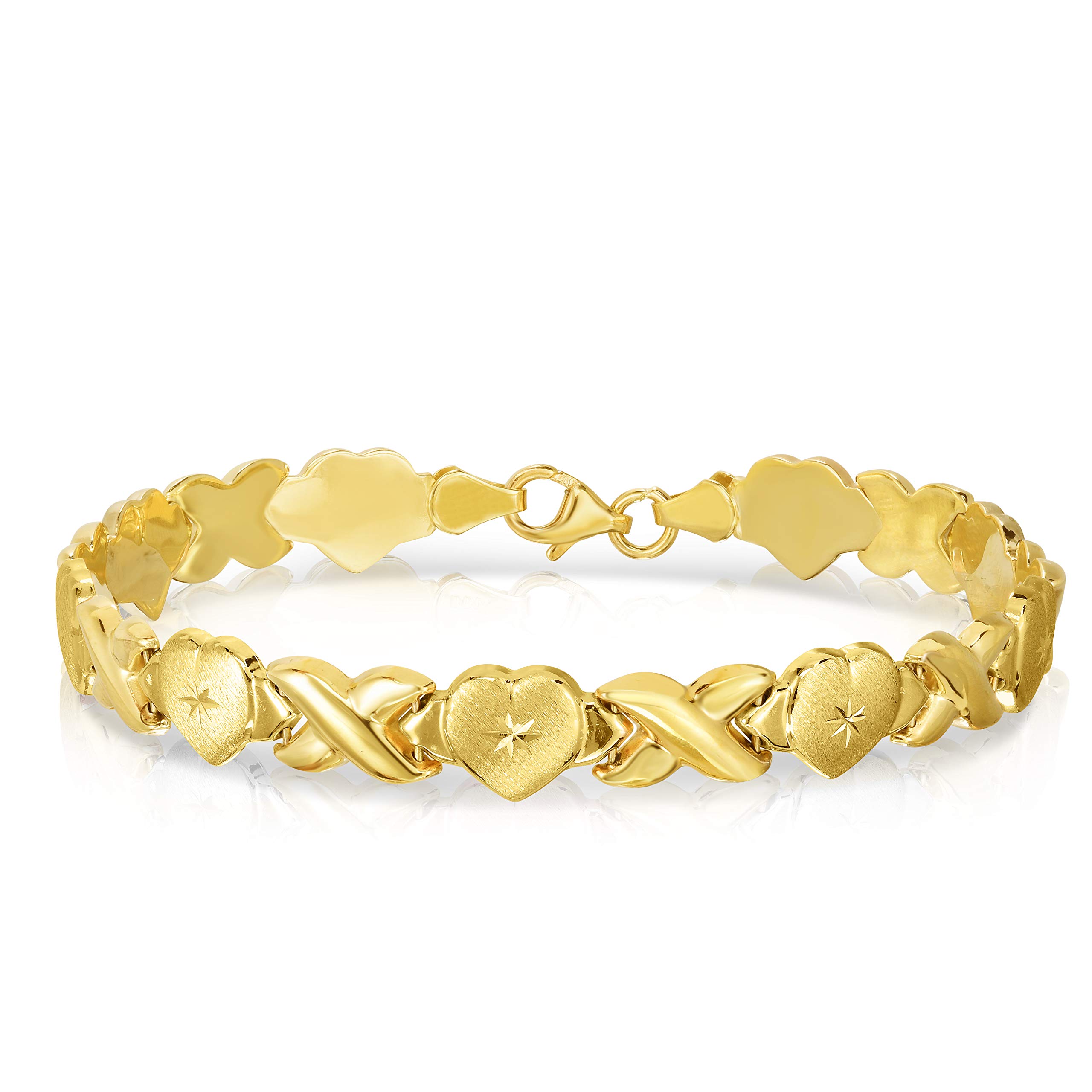 Floreo 10k Yellow Gold Stampato Xoxo X & Heart Chain Bracelet, 8 Inch