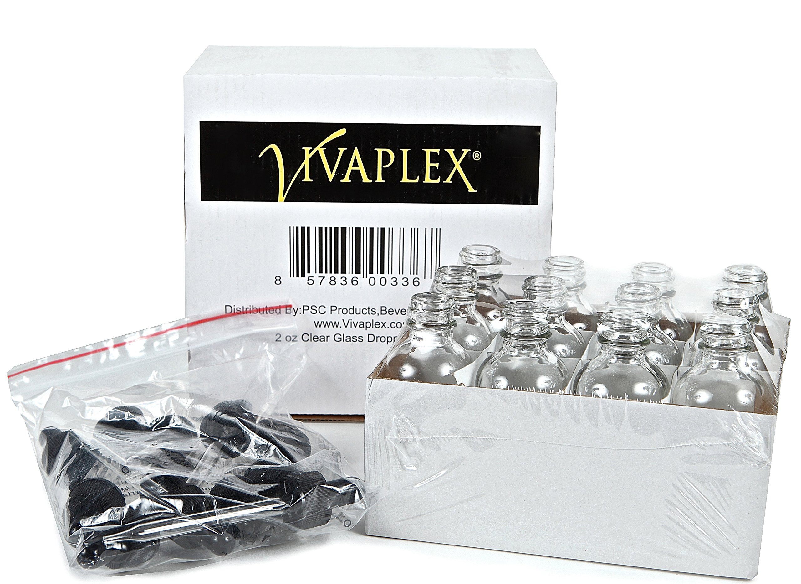 Vivaplex, 12, Clear, 2 oz Glass Bottles, With Glass Eye Droppers