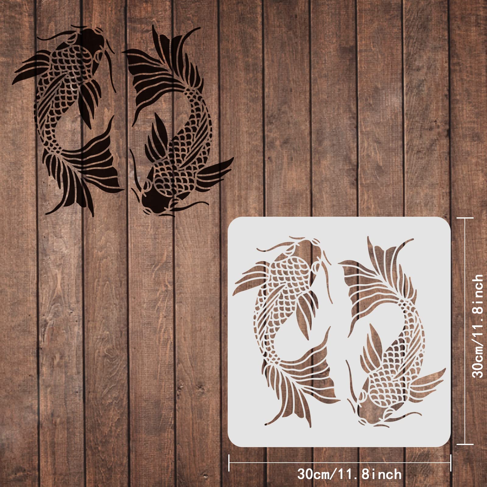 FINGERINSPIRE Koi Drawing Painting Stencils Templates (11.8x11.8inch) Plastic Koi Fish Stencils Decoration Square Carp Stencils for Painting on Wood, Floor, Wall and Fabric
