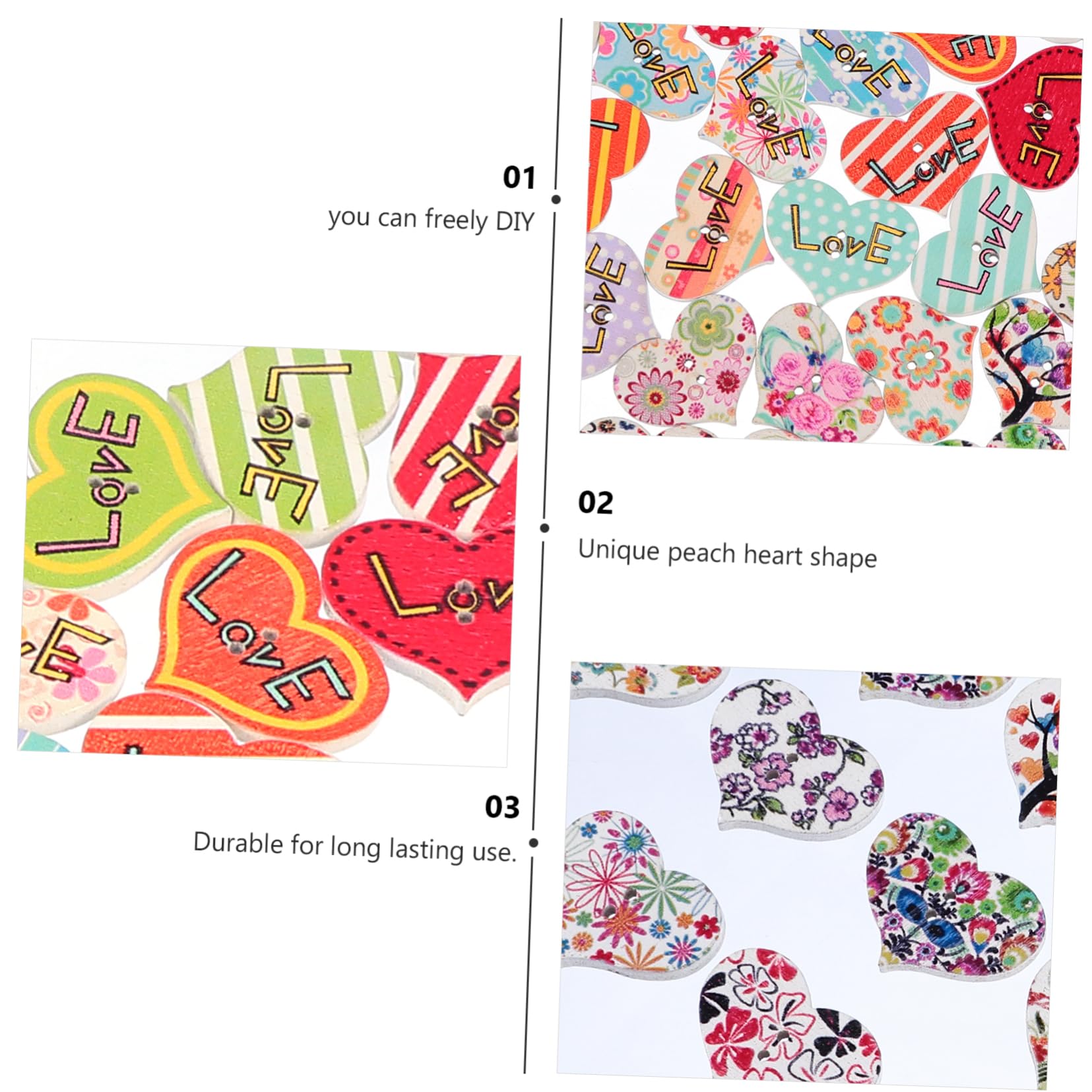 EXCEART 200 Pcs Wooden Heart Button Nativity Craft Xmas Button Assortment Decorative Wooden Craft Buttons Sewing Button with Hole Dining Table Decor Two-hole Buttons Manual Beads
