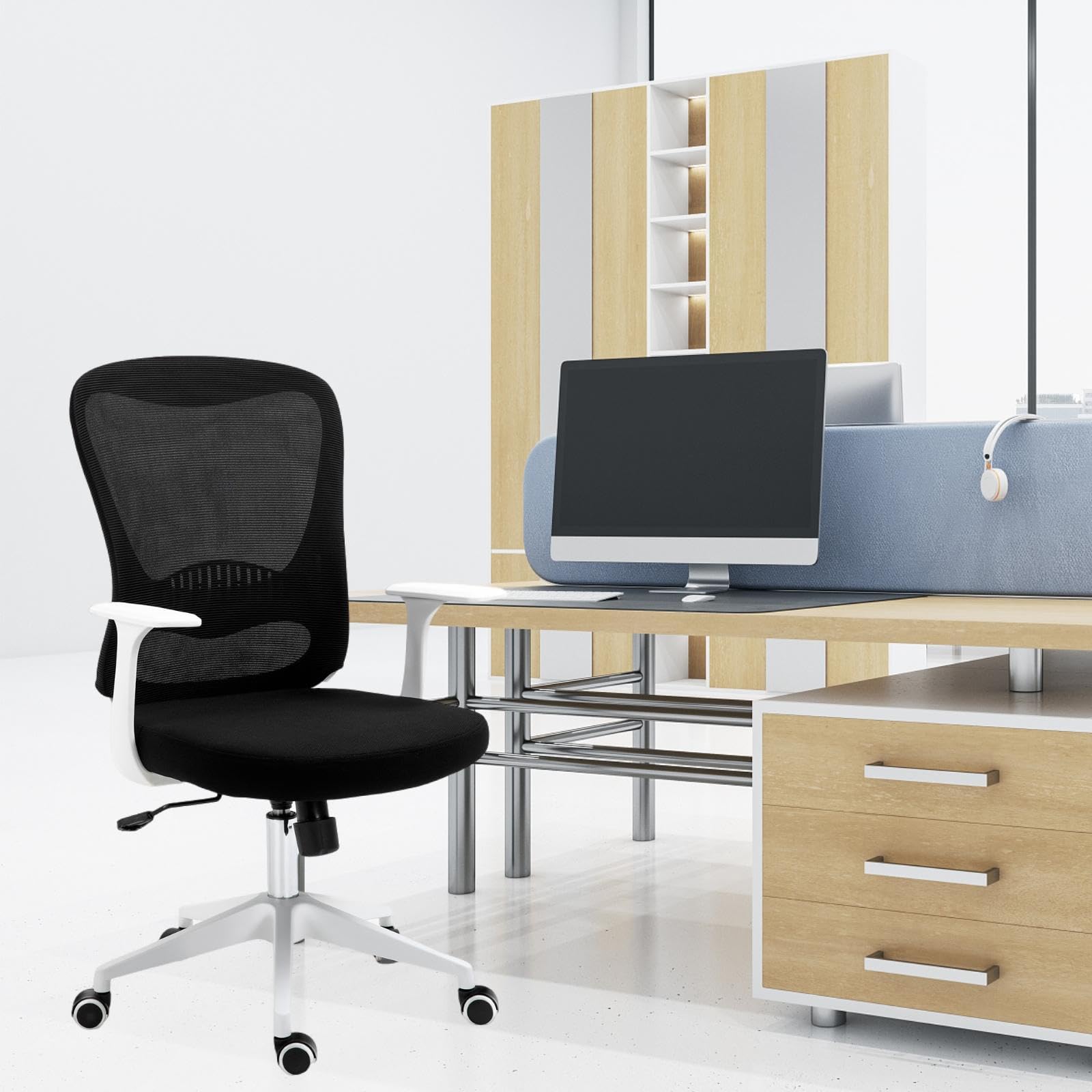 Ergonomic Office Chair Adjustable Computer Desk Chair Comfy Mesh Gaming Chair Mid Back Rolling Executive Office Chair for Home Office,School (White and Black)