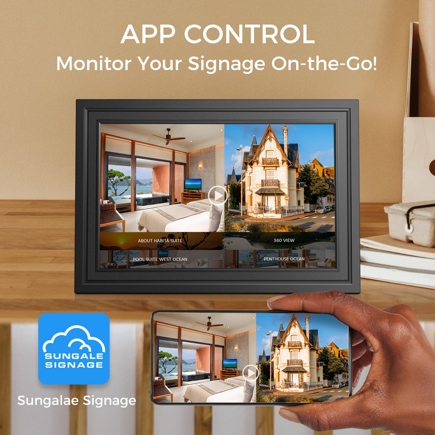 Sungale CPF1068+ Upgraded 10.1" Digital Signage, Faster Hardware, New Frame Design, Auto-Rotate, 16GB, APP Control, Horizontal/Vertical, Wall/Desk Mount, Promote Business, Products, Services, Events