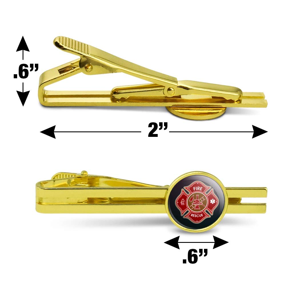 Firefighter Fire Rescue Maltese Cross Round Tie Bar Clip Clasp Tack Gold Color Plated
