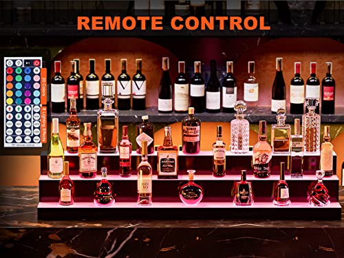 Oarlike LED Liquor Bottle Display Shelf 60 in 3 Step Acrylic Lighted Bar Shelf with RF Remote Controller for Home Commercial Bar Countertop Display Stand