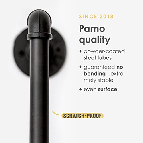 pamo Industrial Loft Design Kim III Edge Clothes Rail Over Corner Coat Rack for Walk-In Wardrobe Wall I Bedroom Clothes Rack Made of Black Sturdy Tubes for Wall Mounting