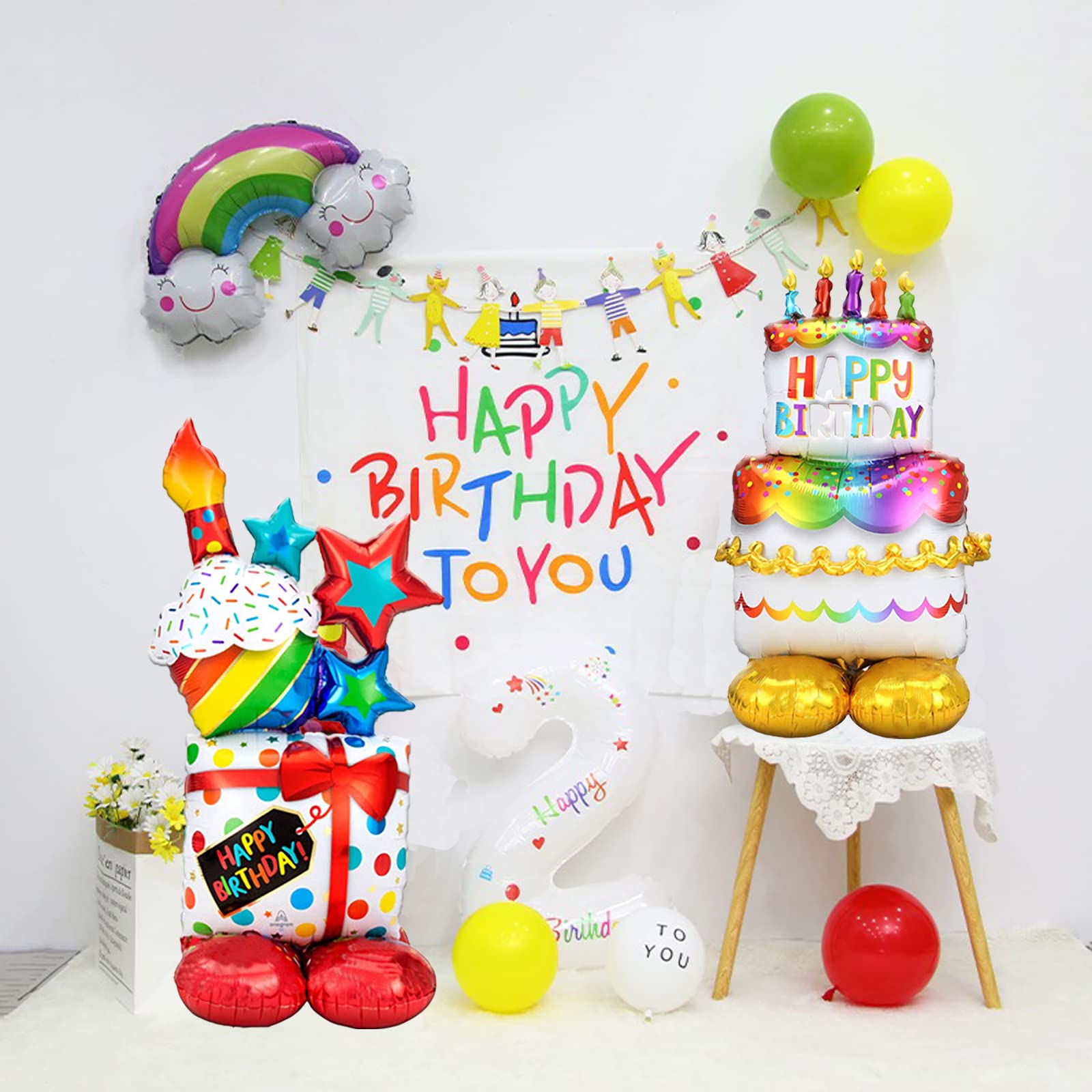 Happy Birthday Balloon Large Size Standing Birthday Balloon,Birthday Party Decorations Supplies Birthday Cake Balloon and Birthday Gift Balloon