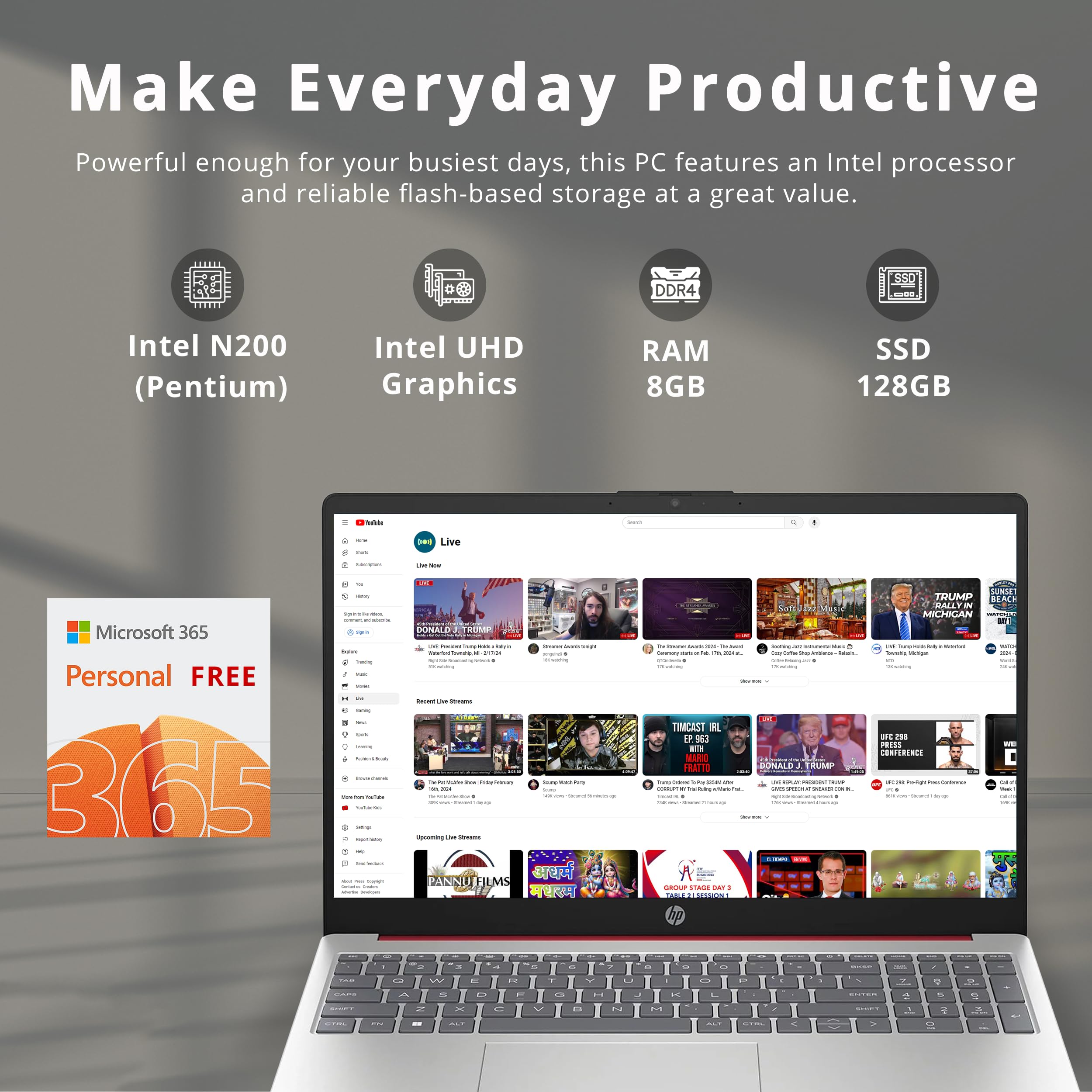 HP 15.6" HD Student Laptop, Intel Pentium Silver N5030, 32GB RAM, 2TB PCIe SSD, 1 Year Free Office 365, Intel UHD Graphics, HD Webcam, Numpad, Wi-Fi 5, Bluetooth, Win11, Red, 32GB Hotface USB Card