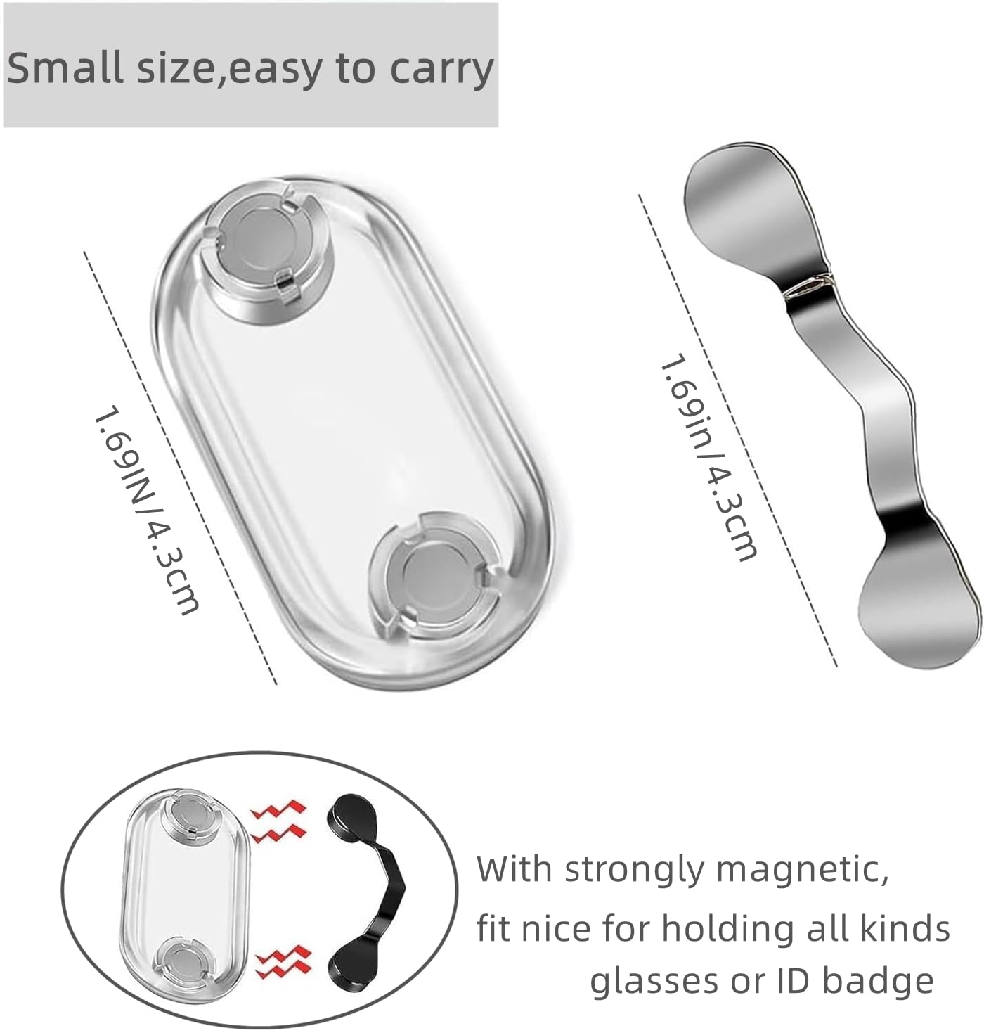 Magnetic Eyeglass Holder, 4 Pack Magnet Pin, Pins for Clothes Shirt,Magnet Badge Holder (silvery+black)