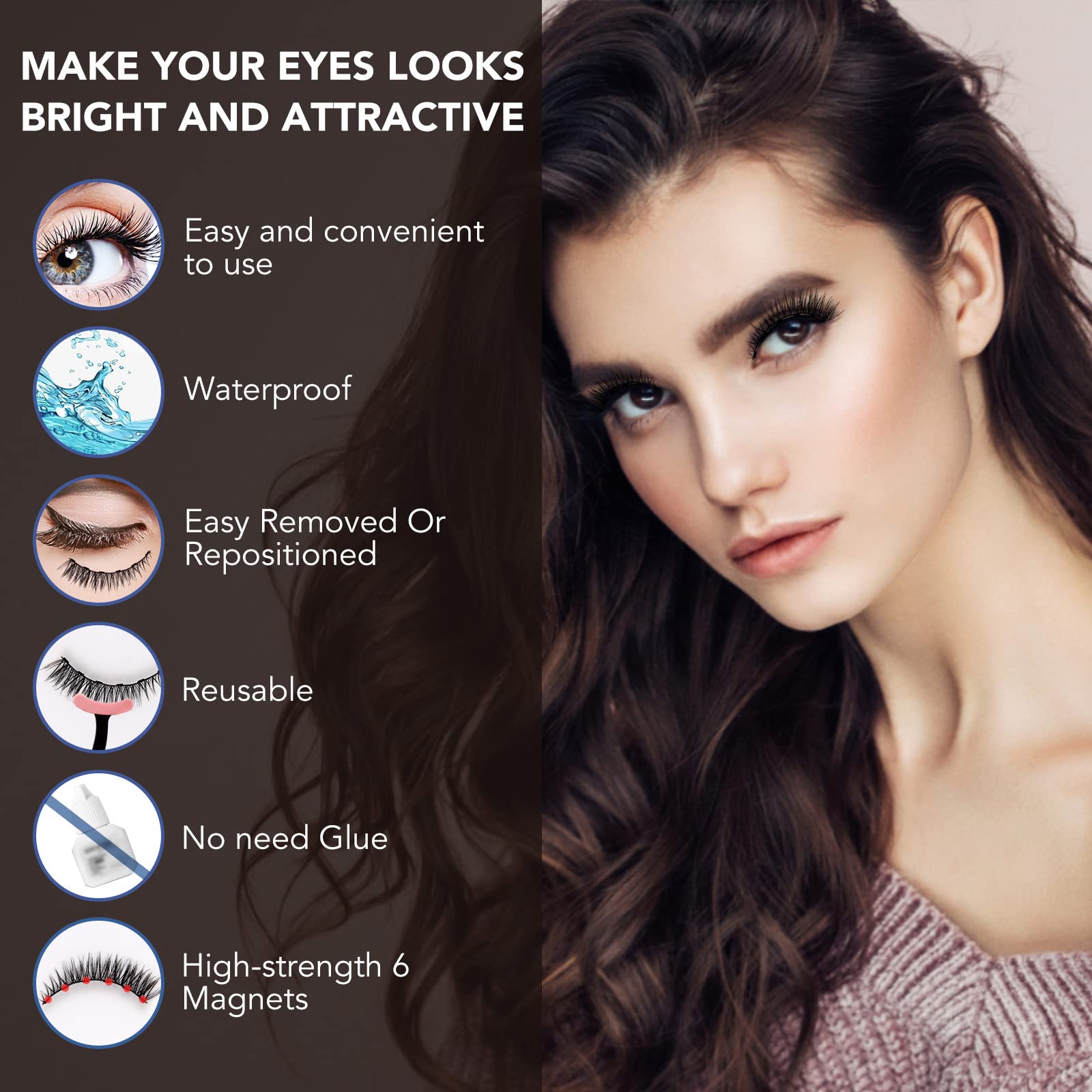Magnetic Eyelashes Magnetic lashes Eyelashes magnetic lashes natural Magnetic Eyelashes with Eyeliner False Eyelashes Natural Look-No Glue Needed (5-Pairs)