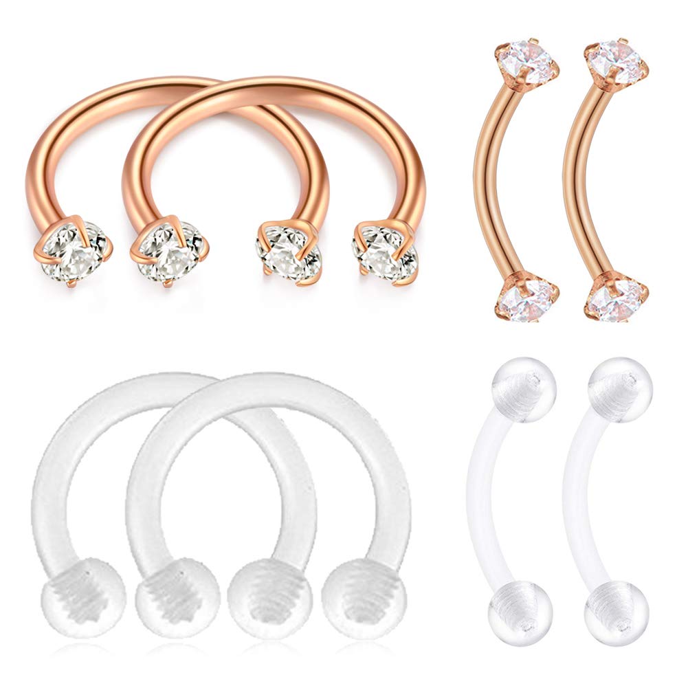 FECTAS 16G Cartilage Helix Earrings Daith Rook Earrings Stainless Steel CZ with Clear Retainers Ear Piercing Pack