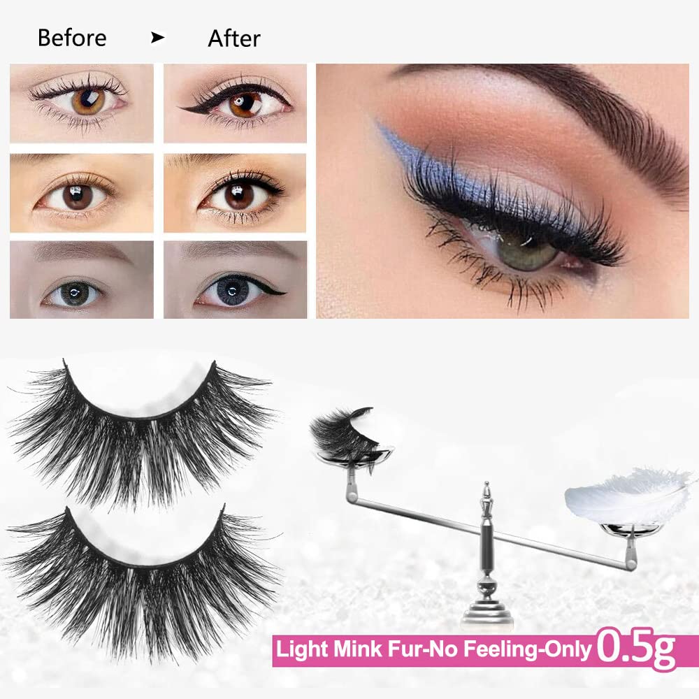 Magnetic Eyelashes, Magnetic False Eyelashes kit without Eyeliner or Glue, Light weight & Easy to Wear, 2 Pairs 3D Reusable False Eyelashes with Applicator