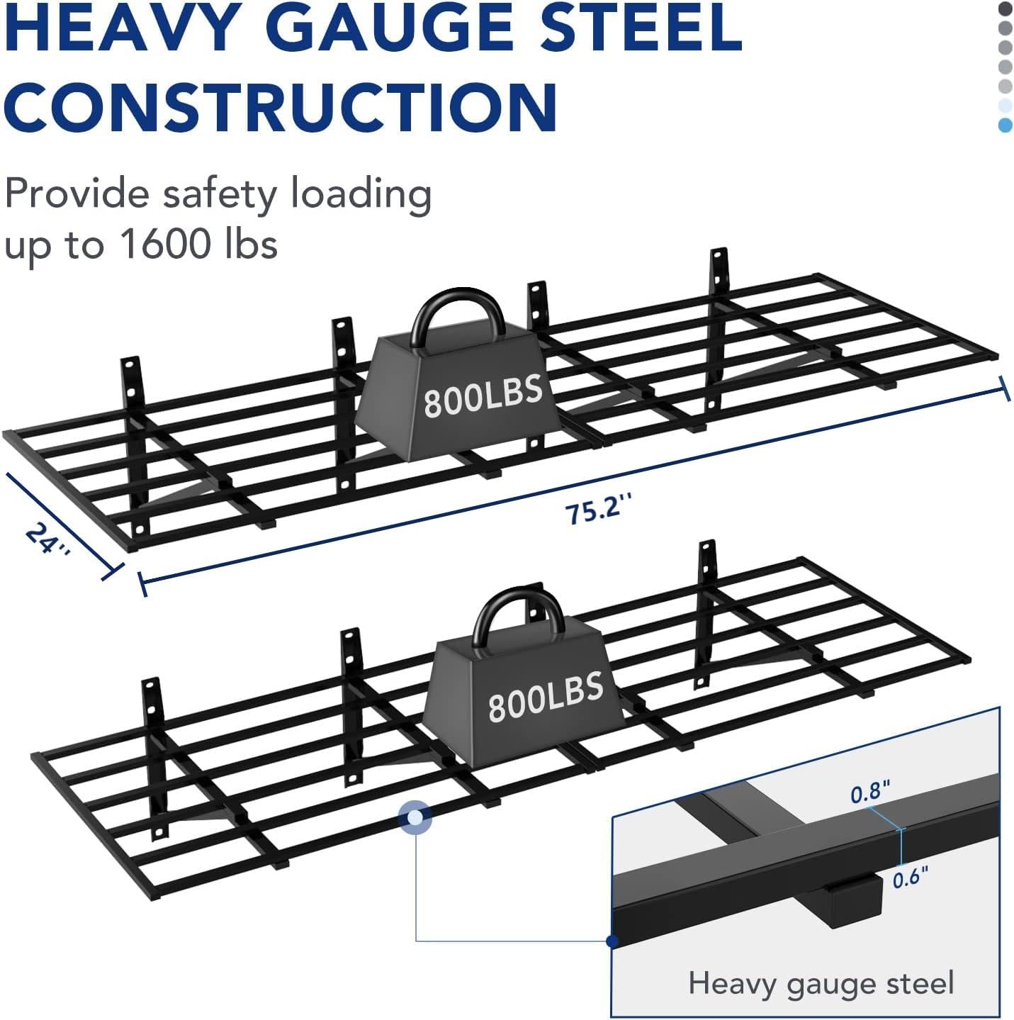 FLEXIMOUNTS 2x6ft Heavy Duty Garage Storage Shelving,1600lbs Weight Capacity, 2-Pack Wall Shelf Garage Organization System, 24-inch-by-75-inch Garage Storage Rack Floating Shelves